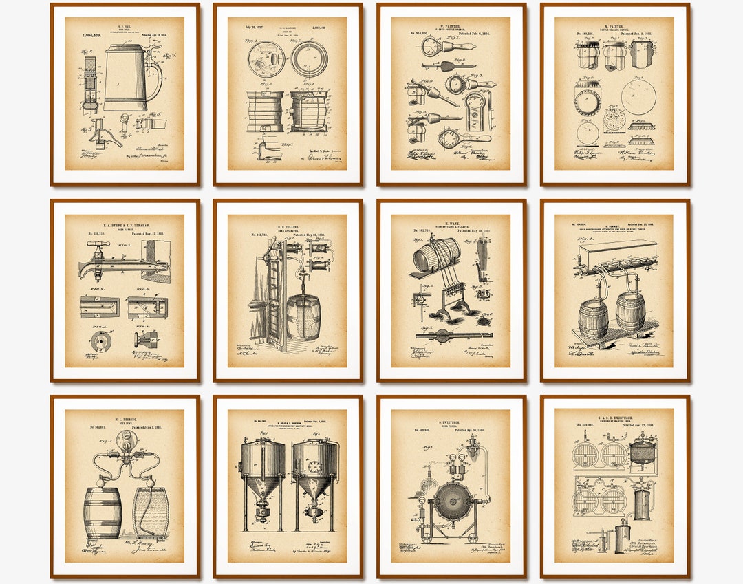 12 Vintage Beer Patent Prints Beer Manufacture Poster Beer Making ...