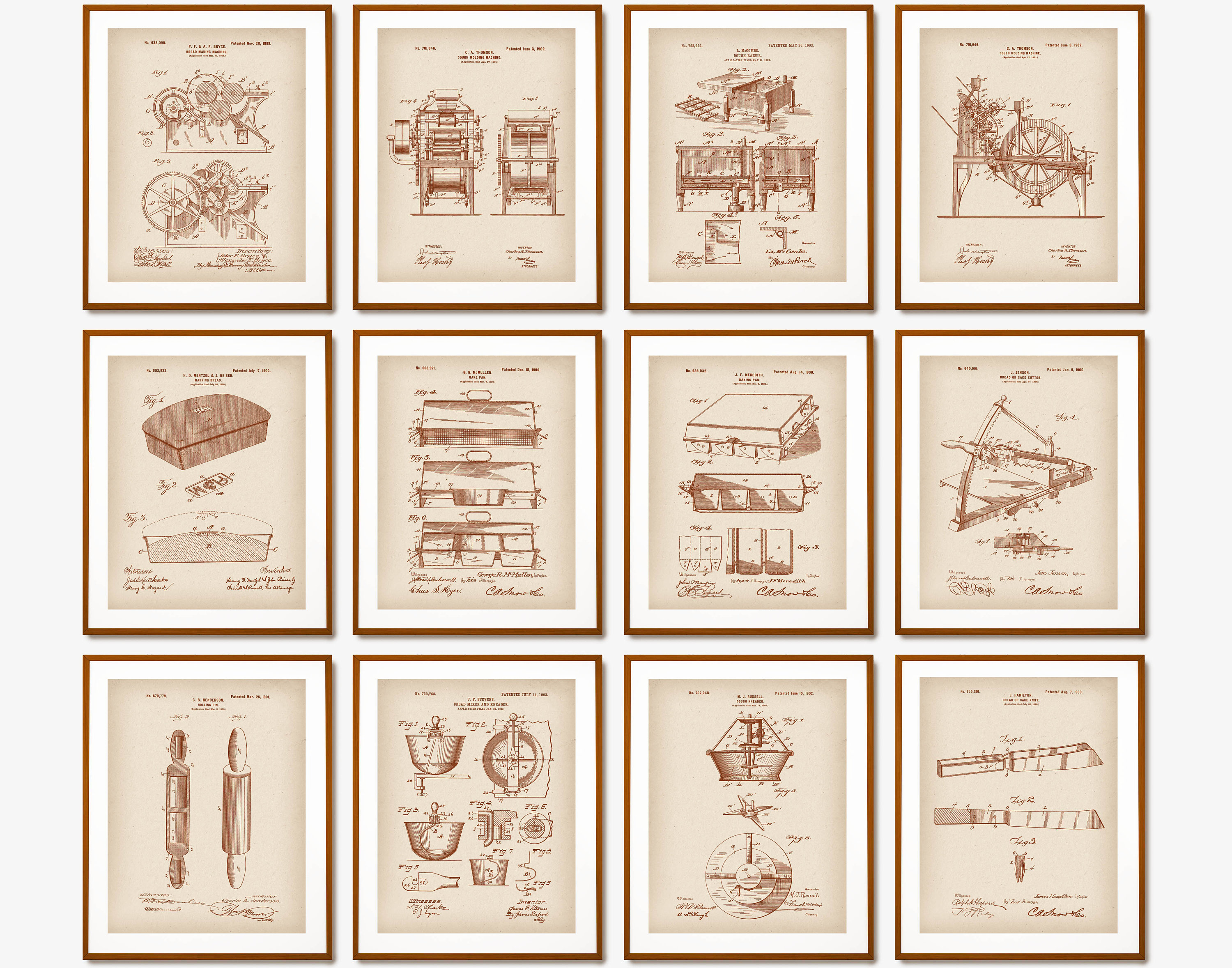 12 Bread Baking Patent Prints Bakery Blueprint Bakeshop Patent Pastry ...