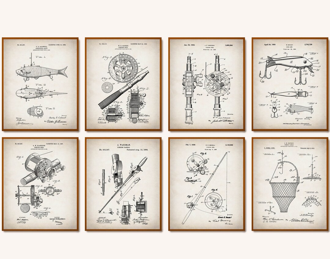 8 Fishing Patent Prints Fisherman Equipment Blueprint Fish Lure Patent ...
