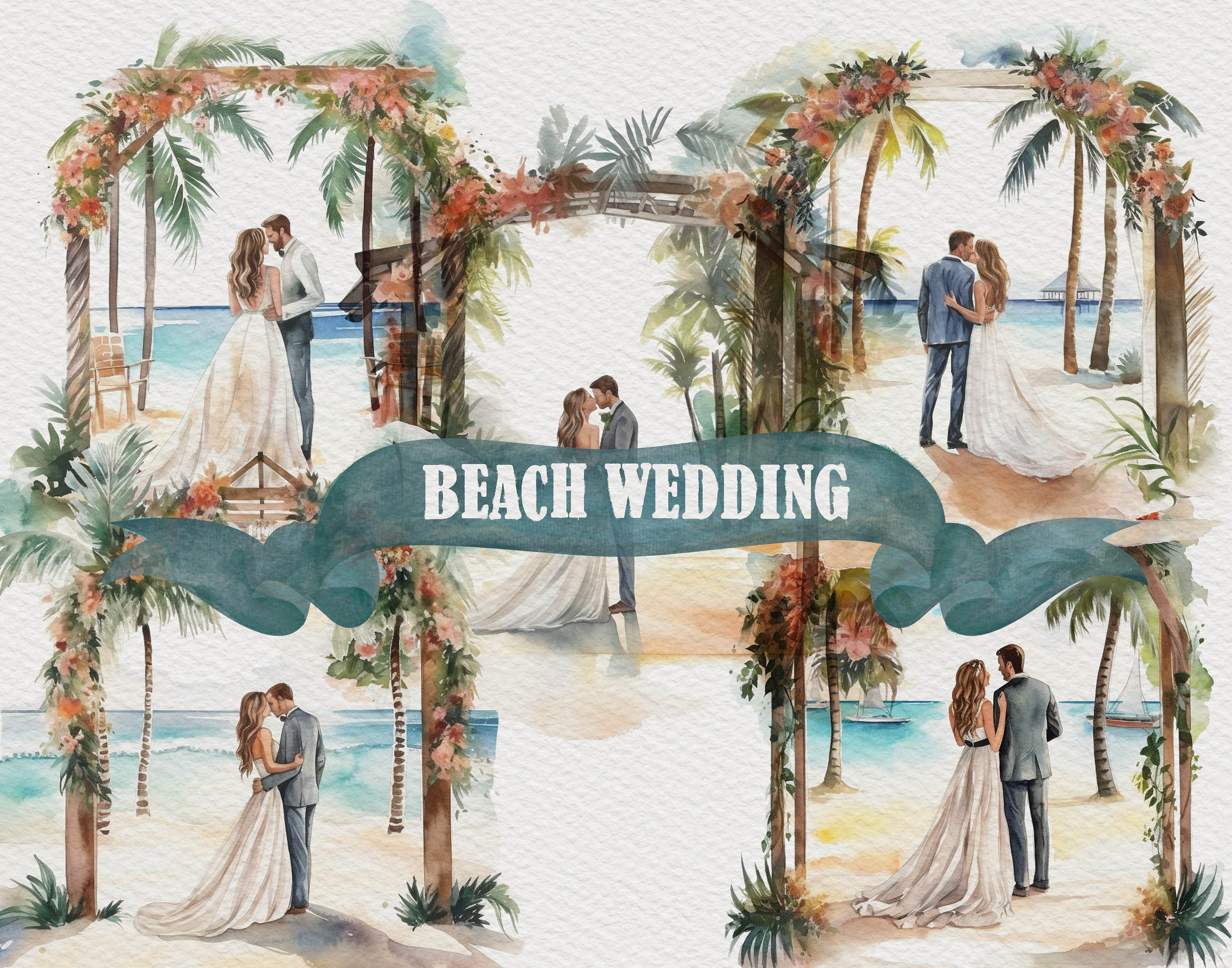 5 Beach Wedding Ceremony Clipart Bride and Groom Clipart - Etsy