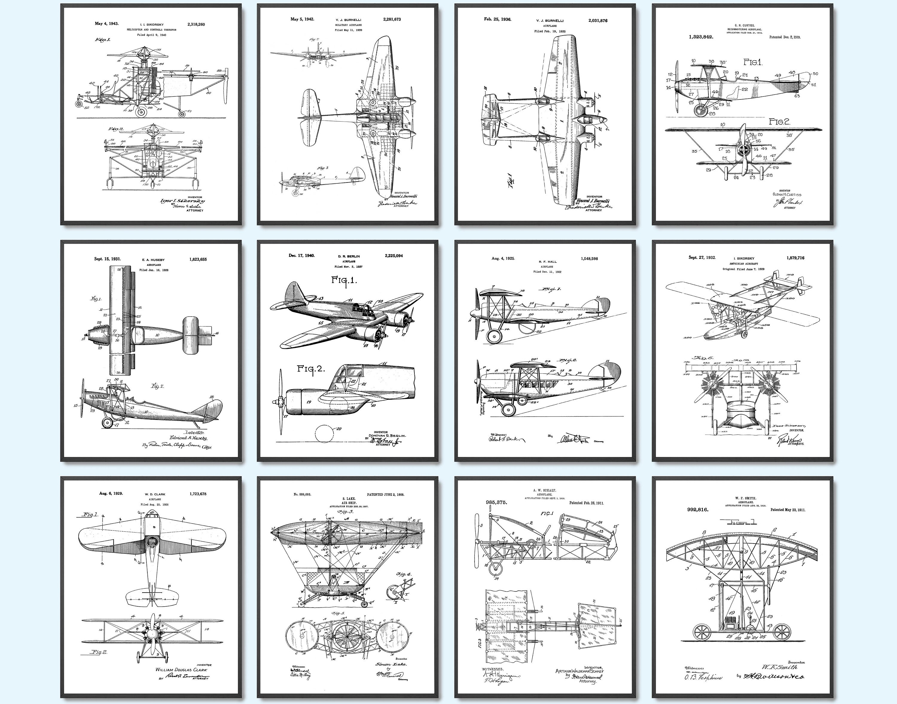 12 Aviation Patent Prints Airplane Blueprint Plane Scheme Poster ...