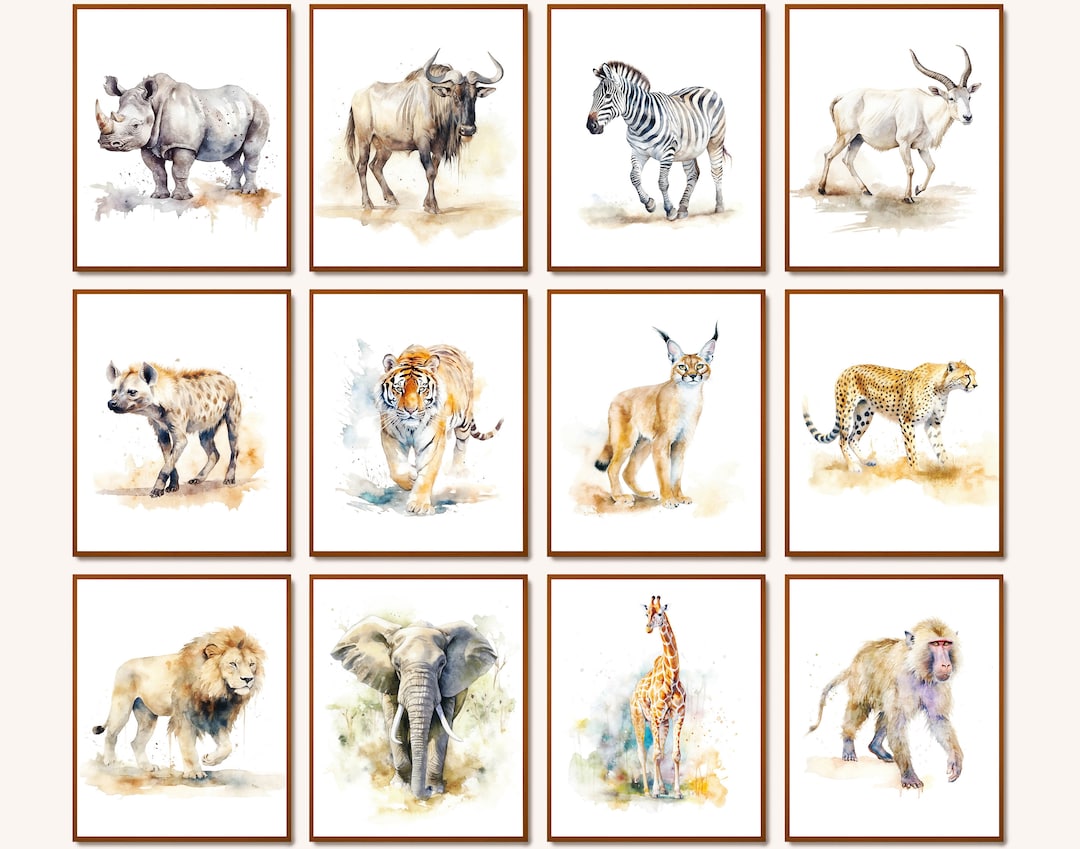 12 Savanna African Animals Art Watercolor Animal Print Wild Animals ...
