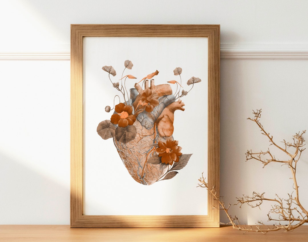 Anatomical Heart Art Boho Style Artwork Anatomy Poster Medical Art ...