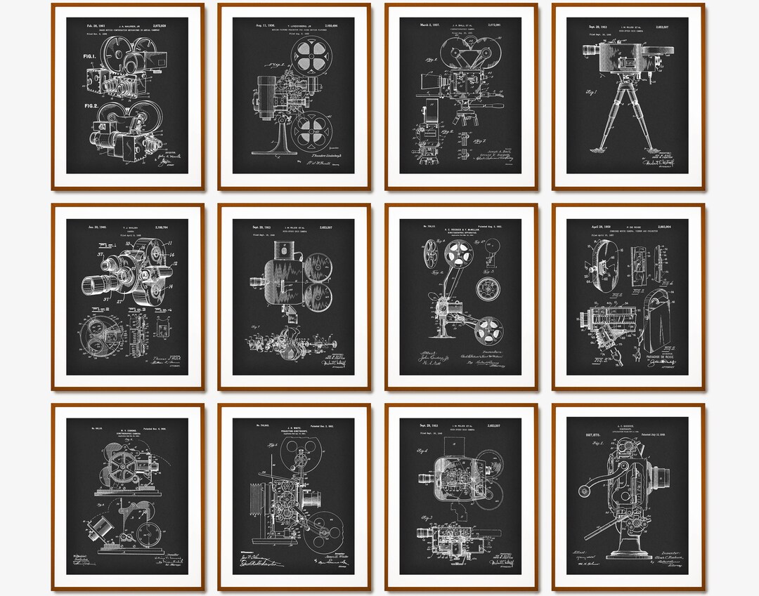 12 Vintage Cinema Patent Prints Movie Camera Blueprint Film Camera ...