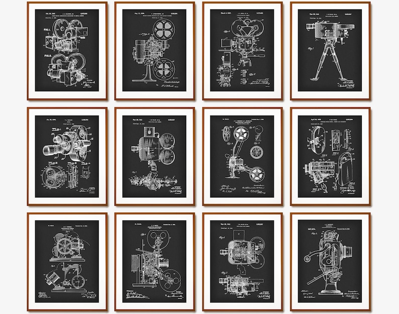 12 Vintage Cinema Patent Prints Movie Camera Blueprint Film Camera ...