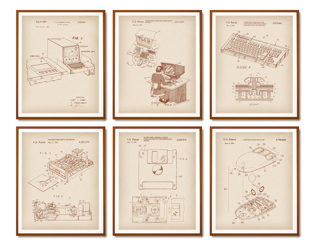 6 Vintage Desktop Computer Patent Prints First PC Blueprint Programmer ...