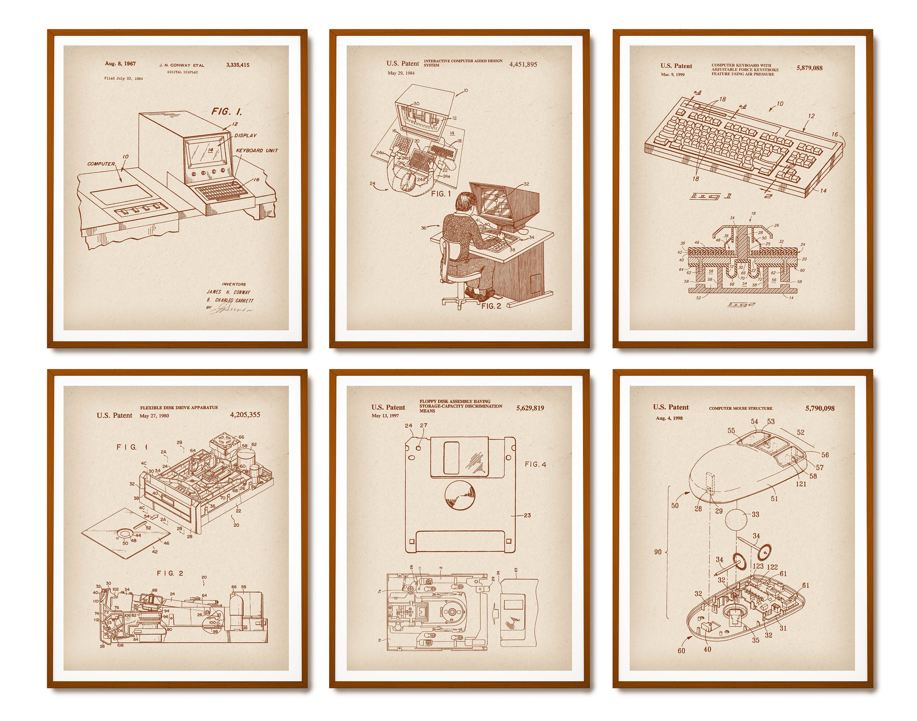 6 Vintage Desktop Computer Patent Prints First PC Blueprint Programmer ...
