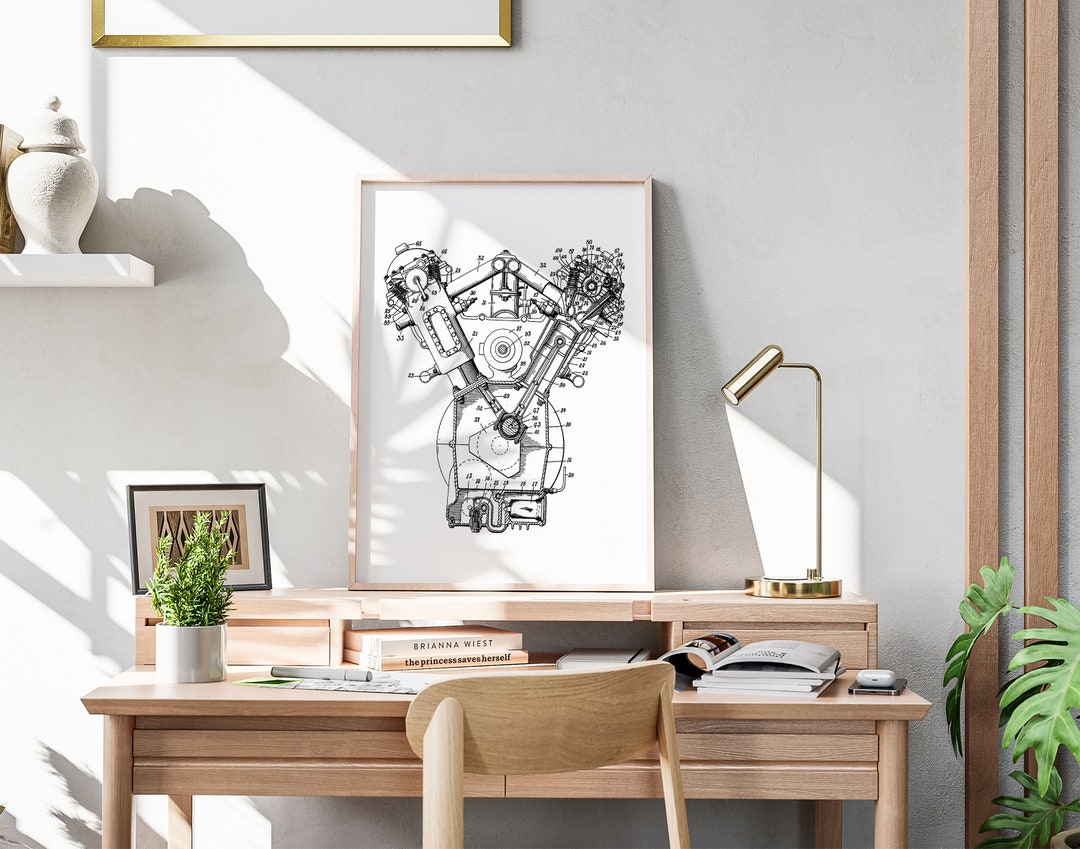 Projeto de motor arte esquema mecânico arte motor patente poster ...