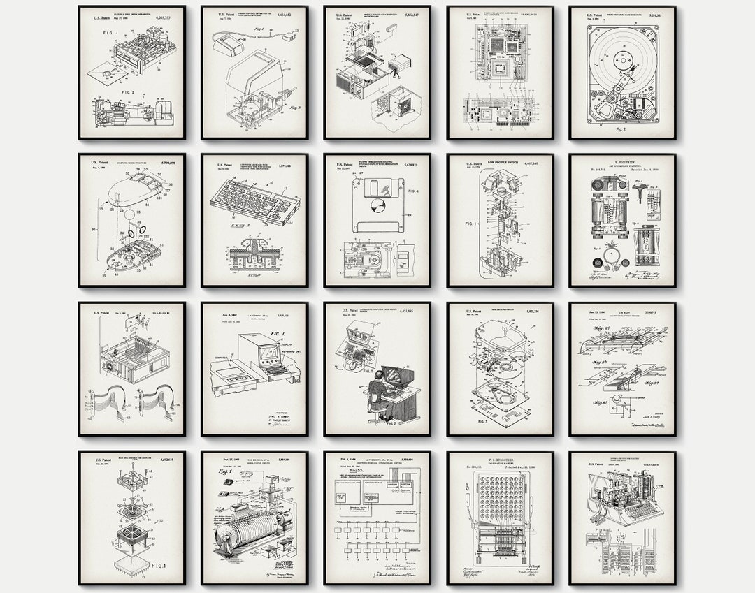 Set 20 Vintage First Computer Patent Prints Desktop Computer Blueprint ...