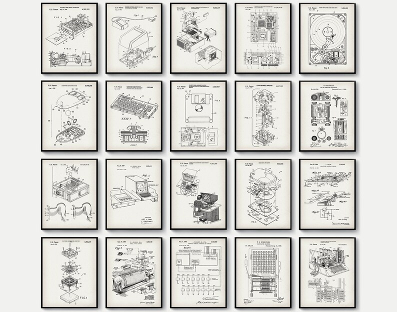 Set 20 Vintage First Computer Patent Prints Desktop Computer Blueprint ...