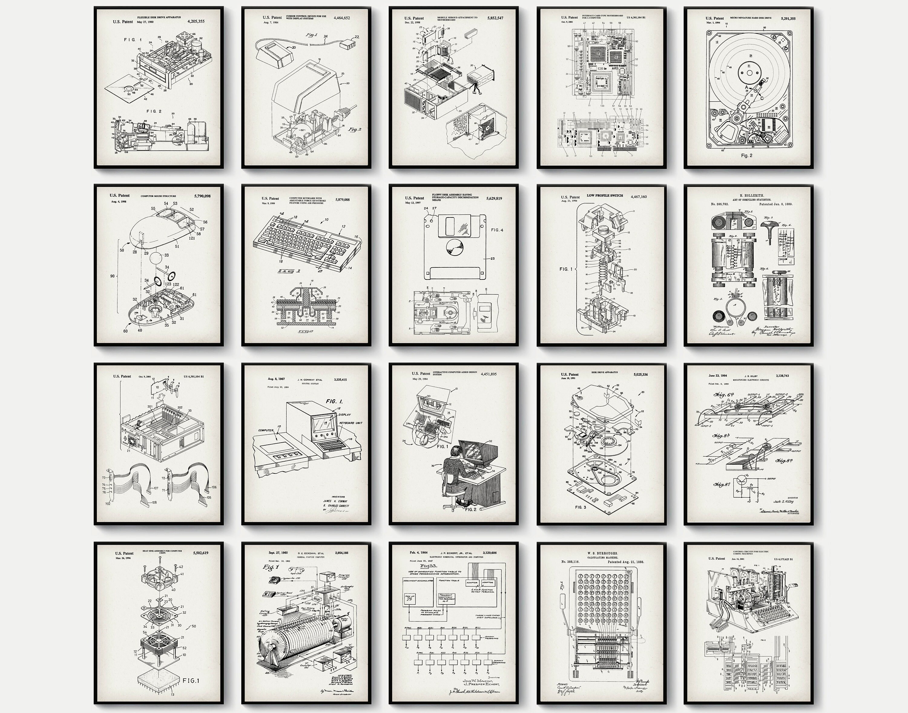 Set 20 Vintage First Computer Patent Prints Desktop Computer Blueprint ...