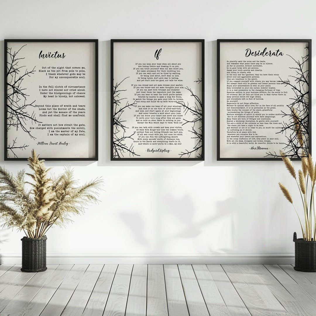 3 Famous Poems Art, IF Poem, Desiderata Poem, Invictus Poem, Verse Wall ...