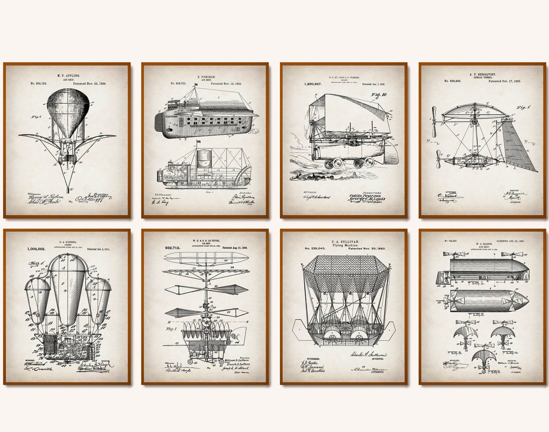 8 First Flying Apparatus Patent Prints Air Ship Blueprint Dirigible ...