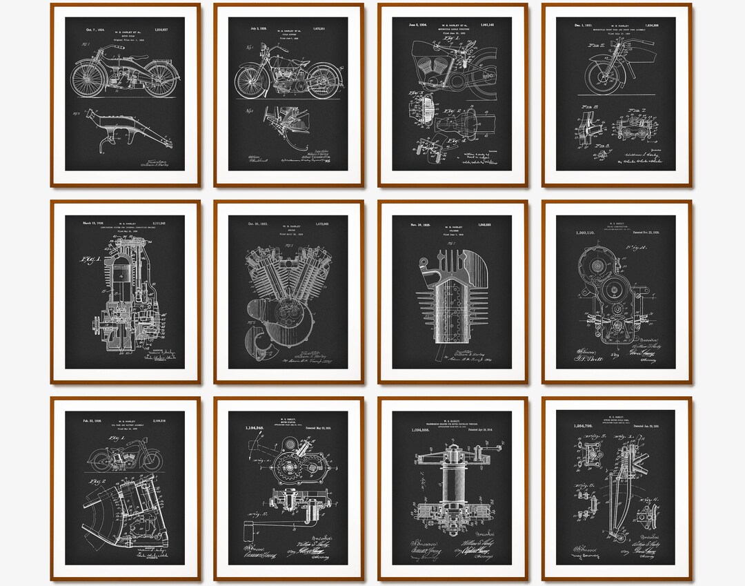 12 Harley Davidson Motorcycle Patent Prints Motorbike Blueprint ...