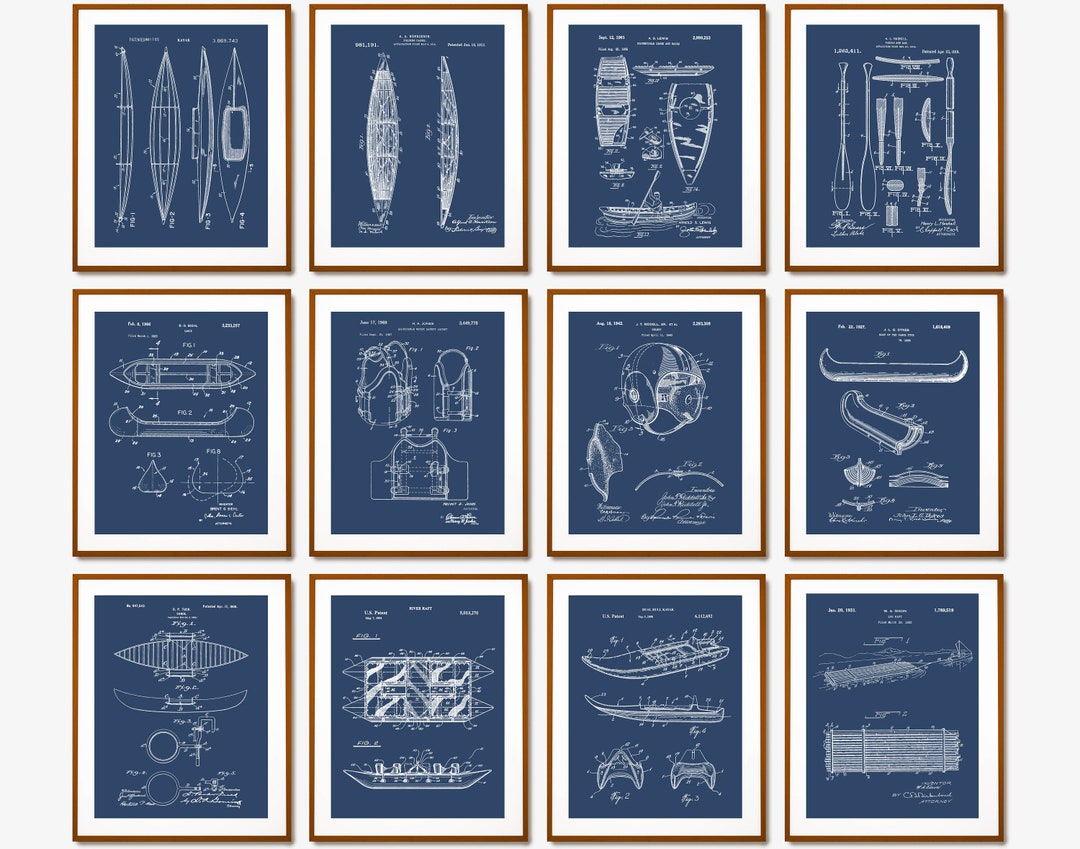 12 Rafting Patent Prints Boating Blueprint Canoe Poster Raft Patent ...