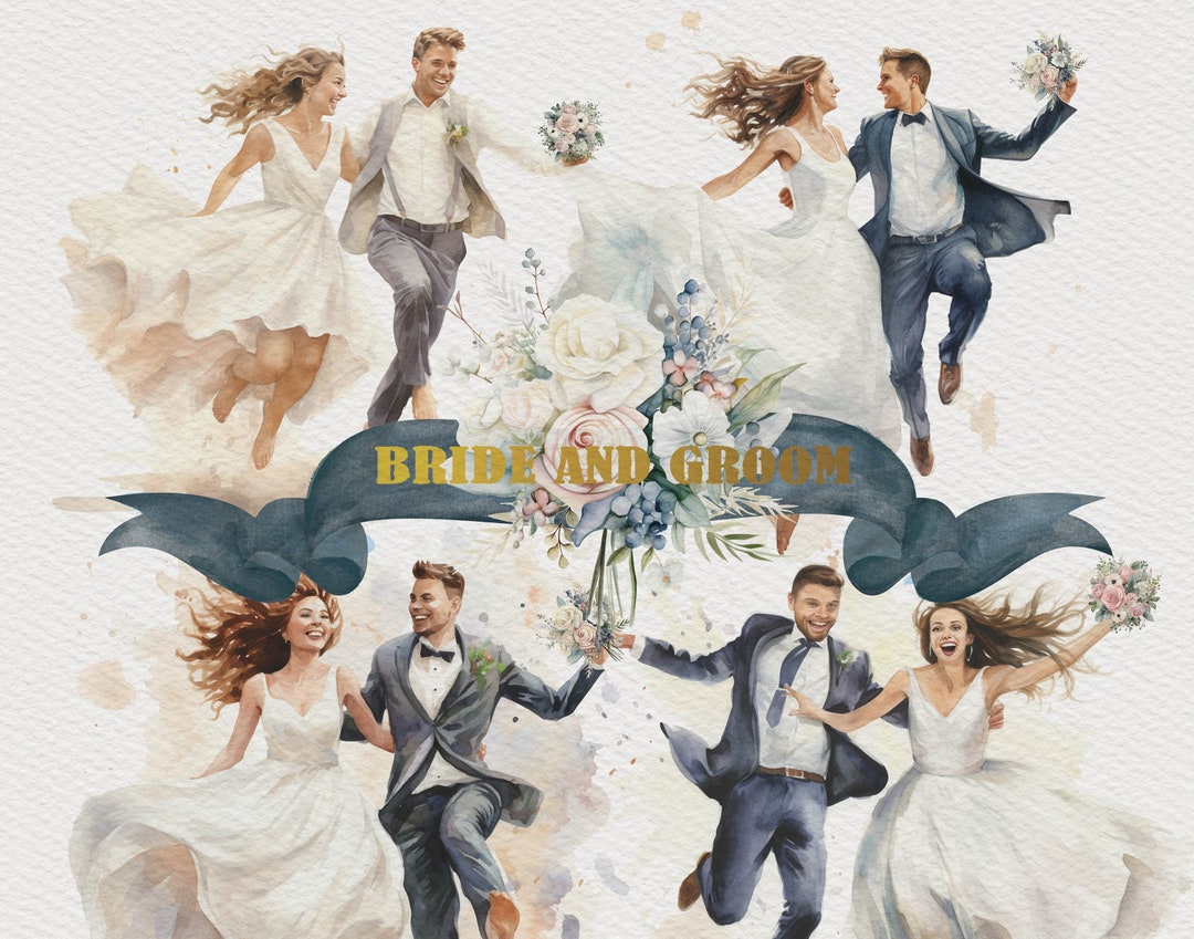 4 Happy Bride and Groom Clipart Wedding Ceremony Clipart Bridal Designs ...