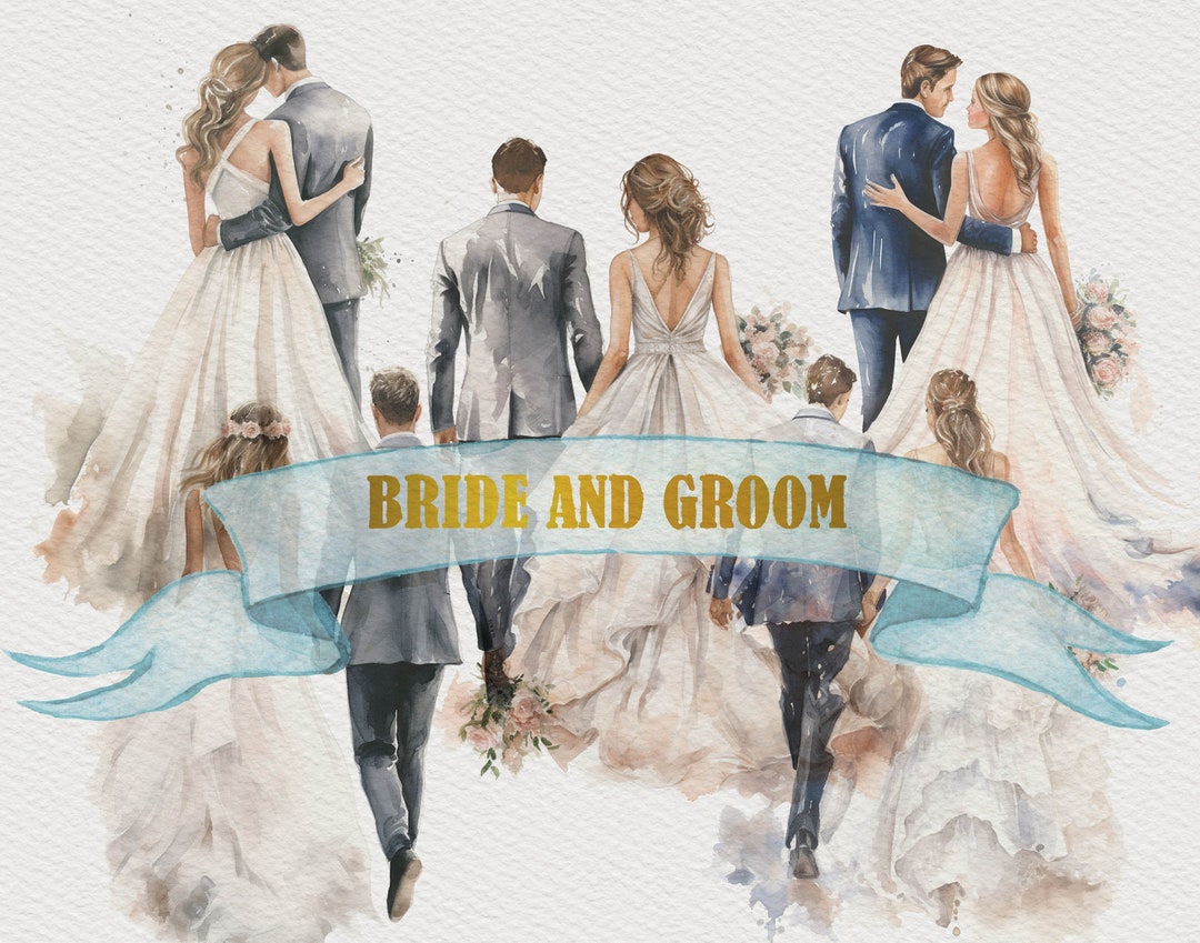 5 Wedding Clipart Walking Bride and Groom Painting Bridal Designs ...