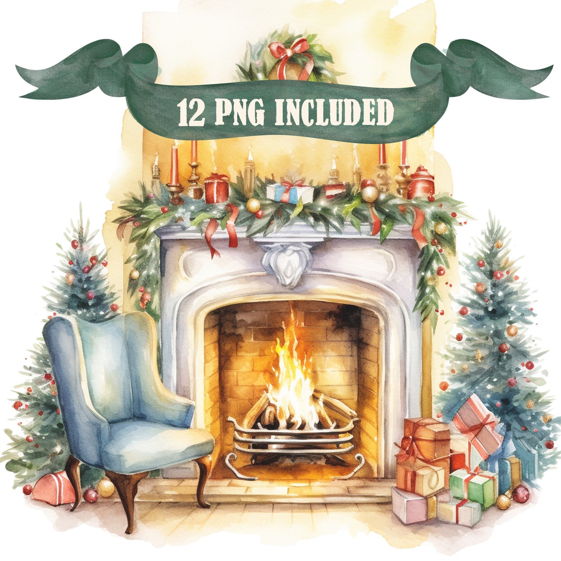 12 Christmas Fireplace Clipart Cozy Hearth Clipart Cottage - Etsy