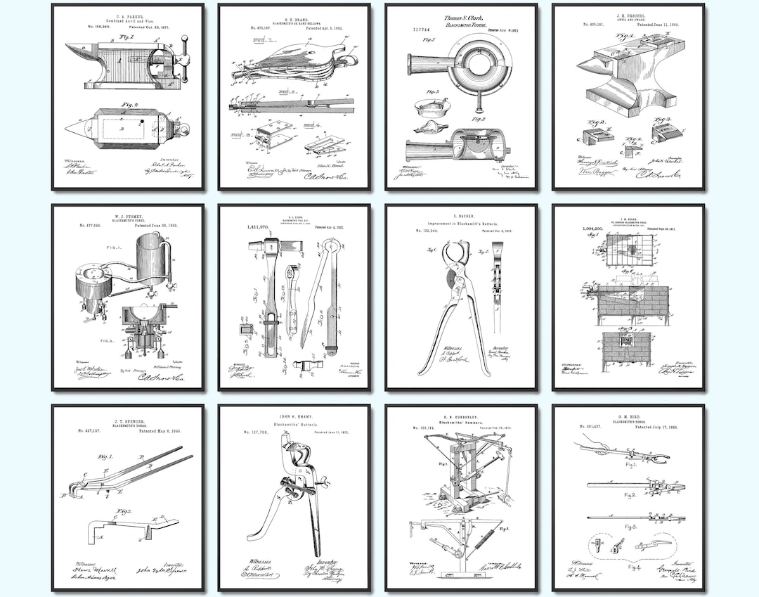 12 Metalworker Patent Prints Blacksmith Blueprint Forge Poster Smithing ...