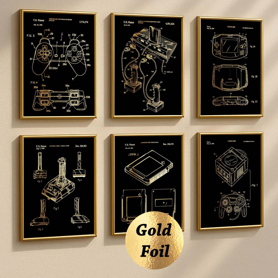 6 Video Game Patent Prints Gaming Console Blueprint Controller Patent ...