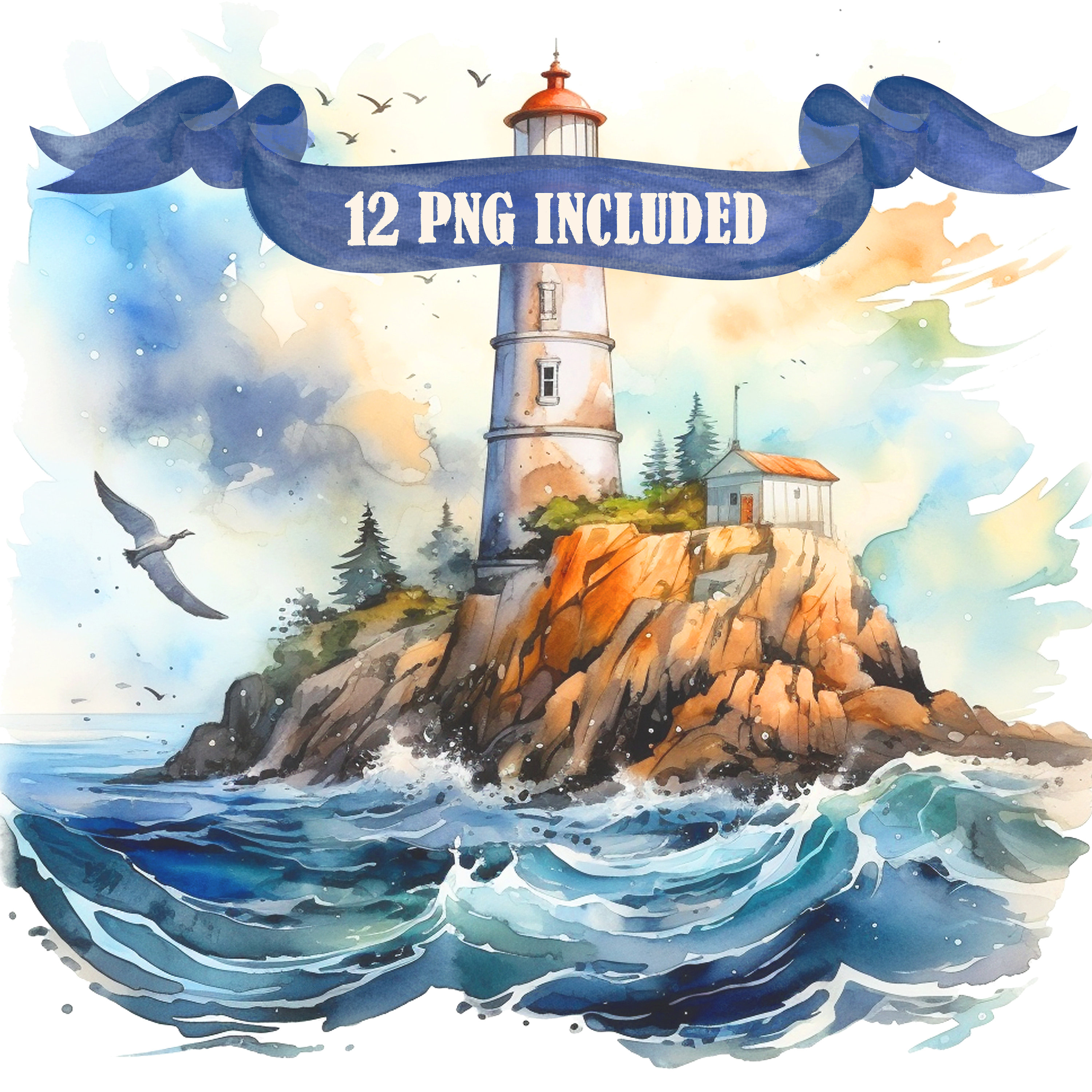 12 Lighthouse Clipart Bundle Ocean Waves Clipart Nautical Clipart ...
