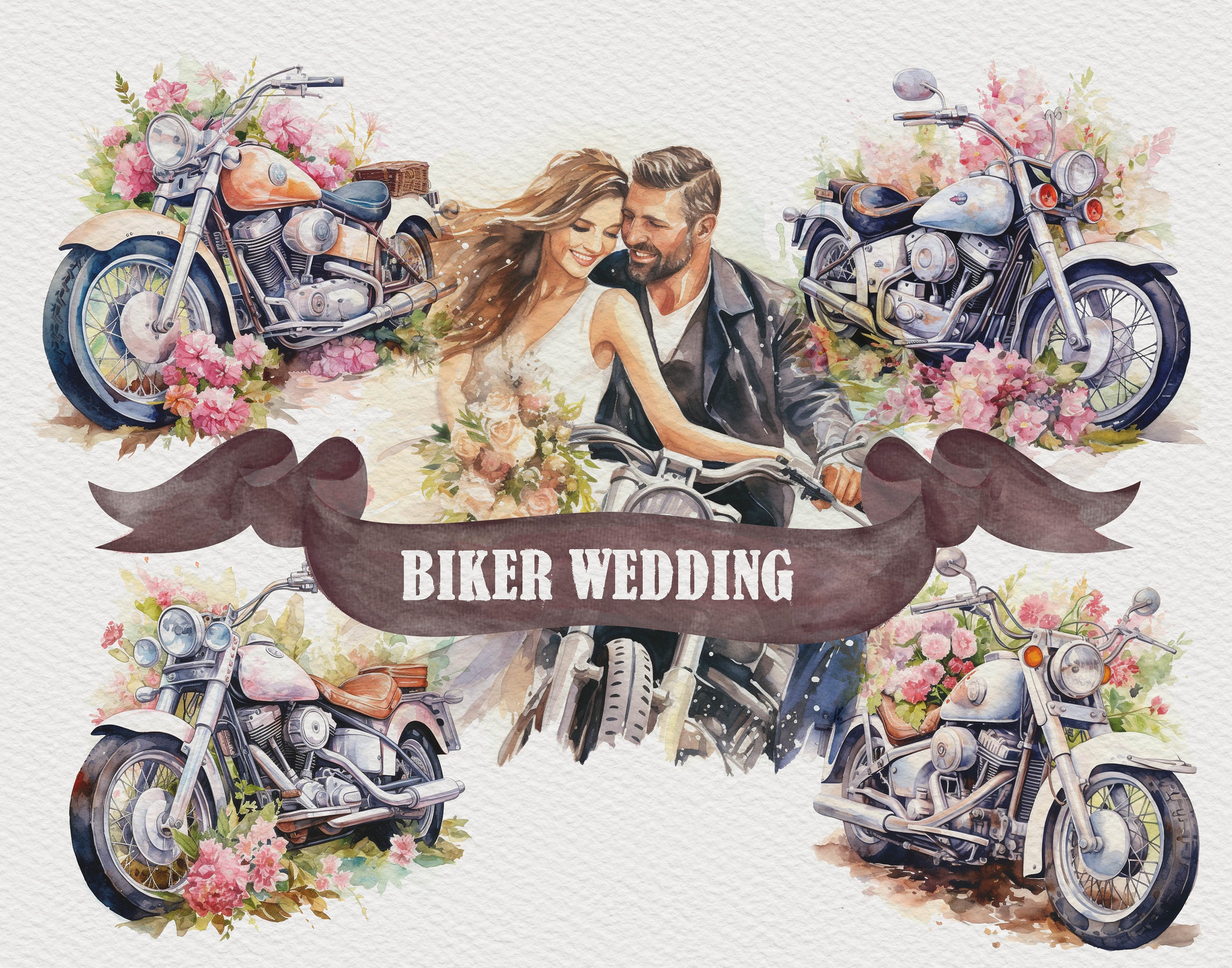 5 Biker Wedding Clipart Motorcycle Clipart Motorbike PNG Biker Couple ...