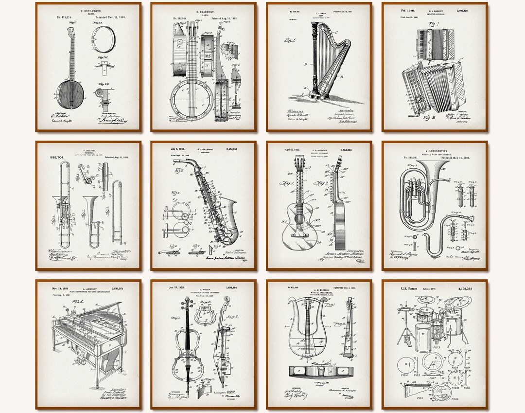 12 Maestro Gift Musician Patent Prints Musical Instrument Blueprint ...