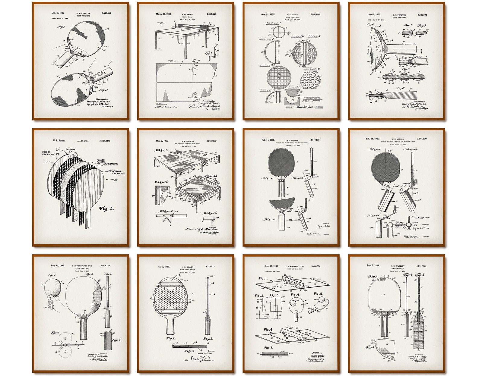 12 Vintage Table Tennis Patent Prints Ping Pong Blueprint - Etsy