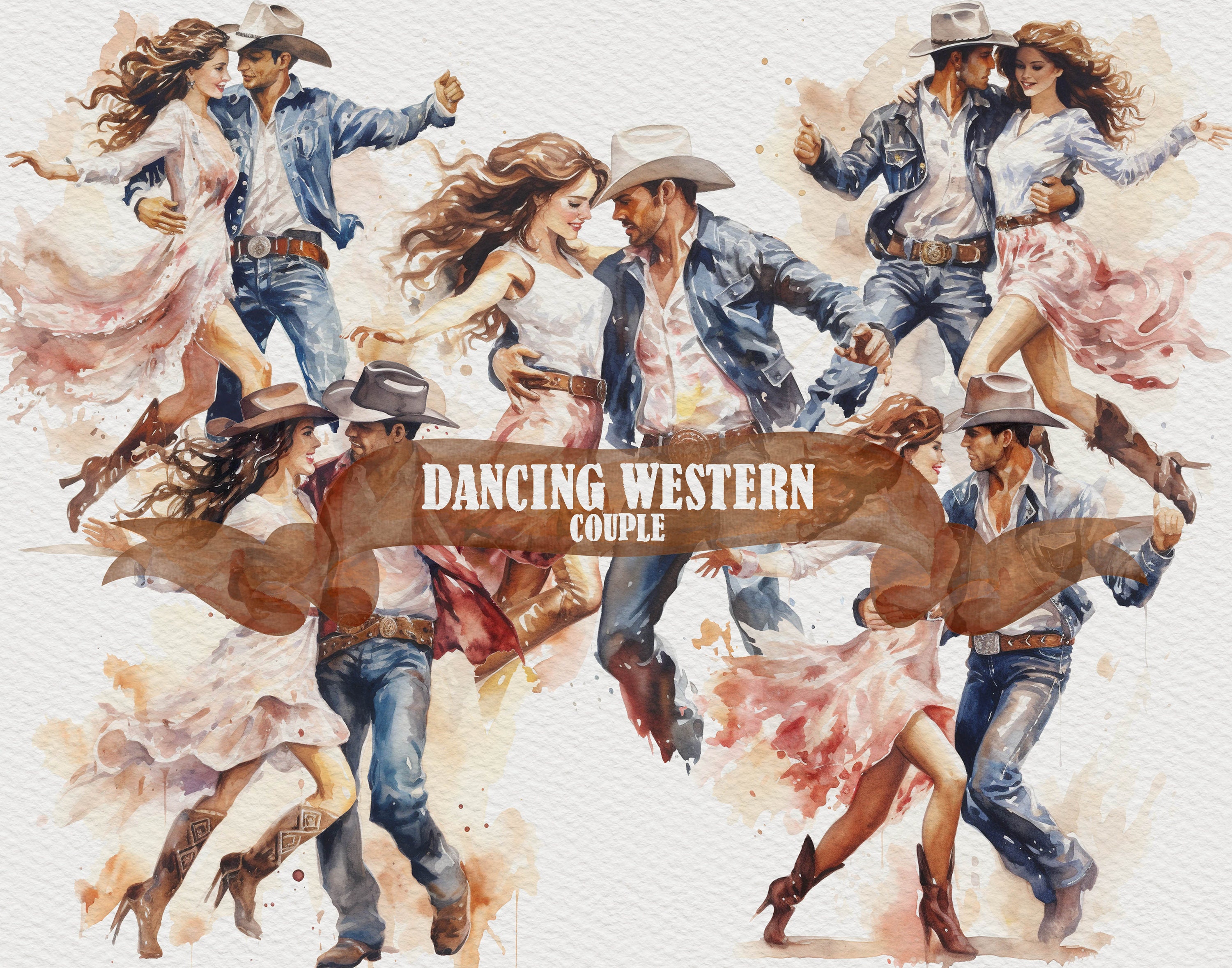 5 Dancing Western Couple Cowboy and Cowgirl Clipart Country Clipart ...