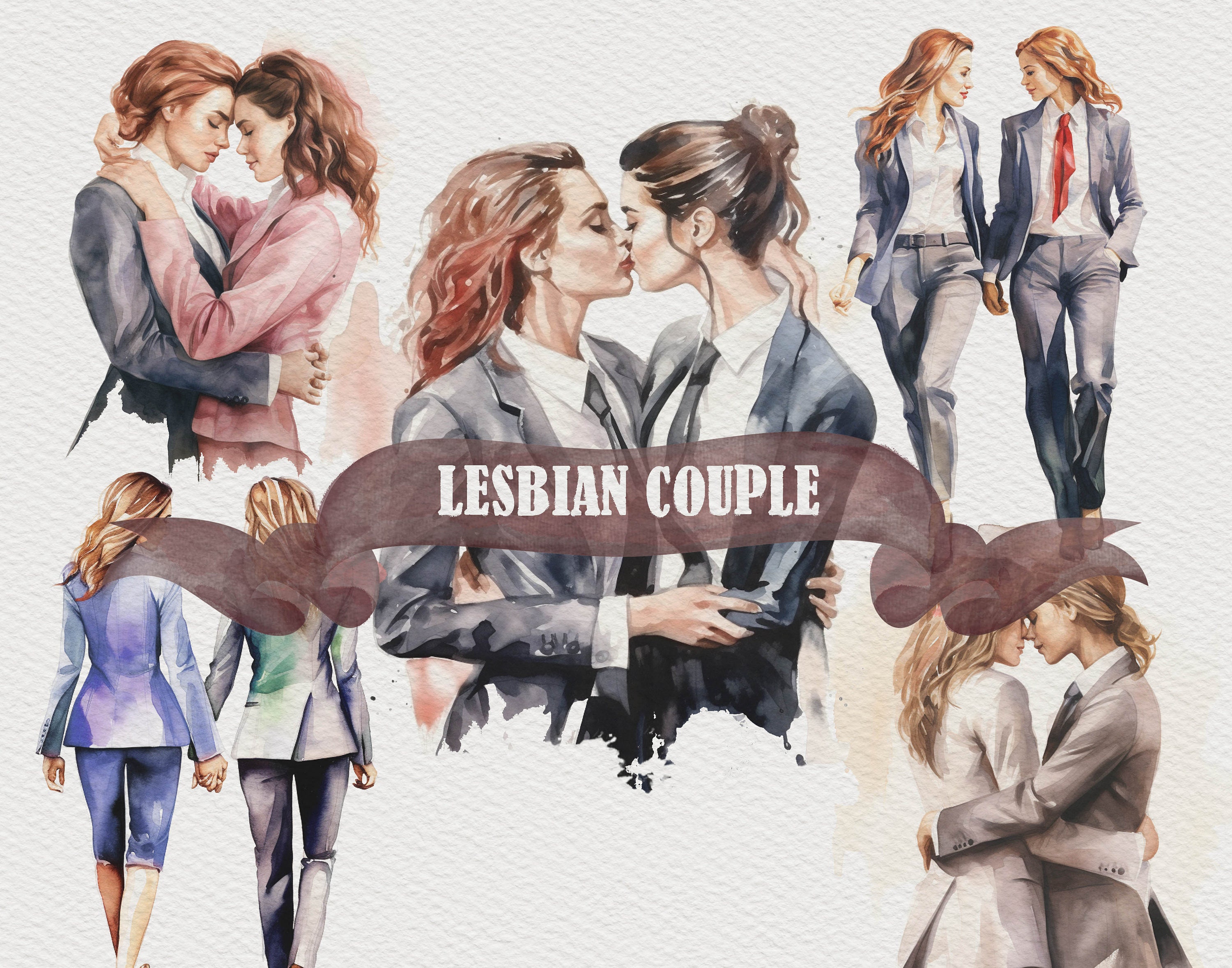 5 LGBTQ Couple Kissing Clipart Lesbian Wedding Suits Clipart Pride ...