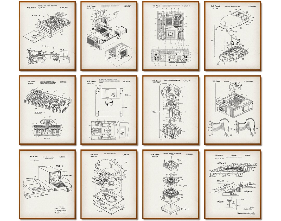 12 Vintage Computer Patent Prints PC Computer Blueprint Desktop Patent ...