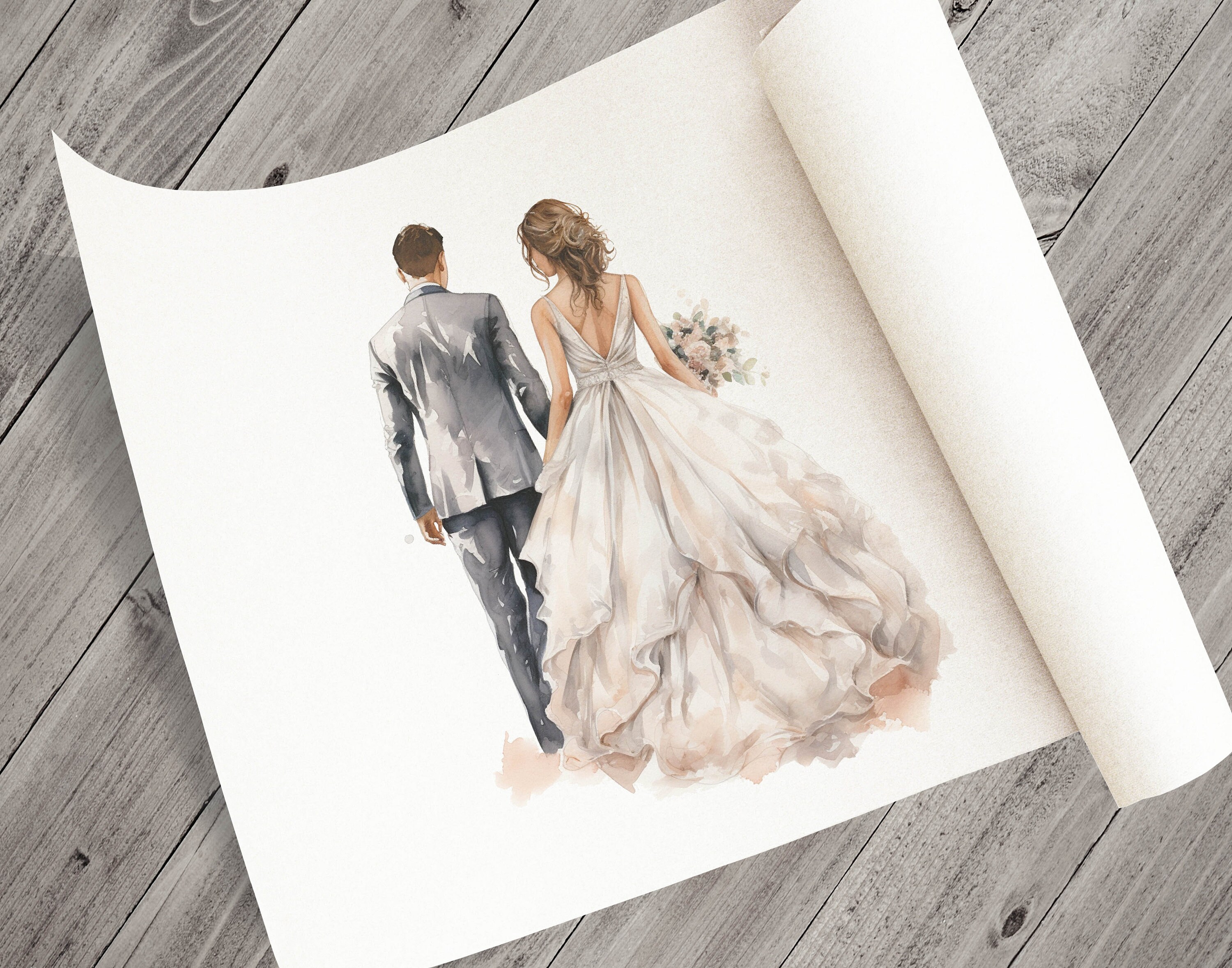5 Wedding Clipart Walking Bride and Groom Painting Bridal Designs ...