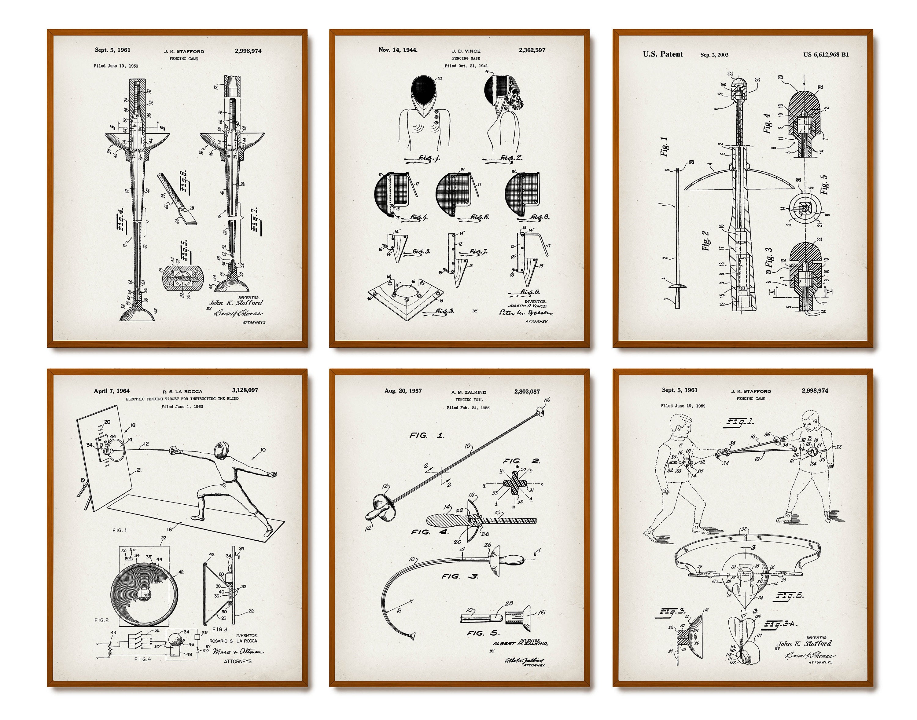 6 Vintage Fencing Patent Prints Fencing Sword Blueprint Sport - Etsy