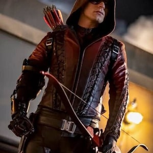 Red Arrow Roy Harper Arsenal Leather Jacket With Hoodie - Superhero ...