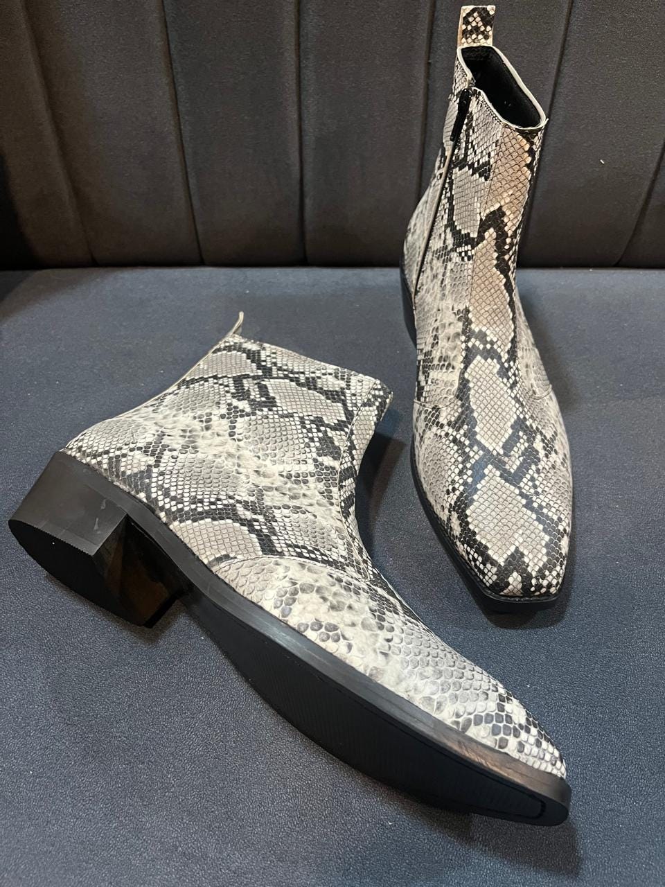 Men's Bespoke Handmade Italian Python Snake Textured Skin Side Zipper ...