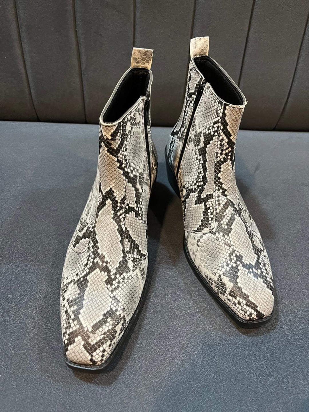 Men's Bespoke Handmade Italian Python Snake Textured Skin Side Zipper ...