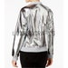 Women's Silver Metallic Foil Solid Casual Motorcycle Bomber Leather ...