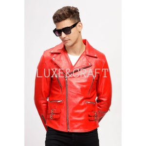 Men's Red Slim Fit Motorcycle Biker Leather Jacket, Men's Red Leather ...