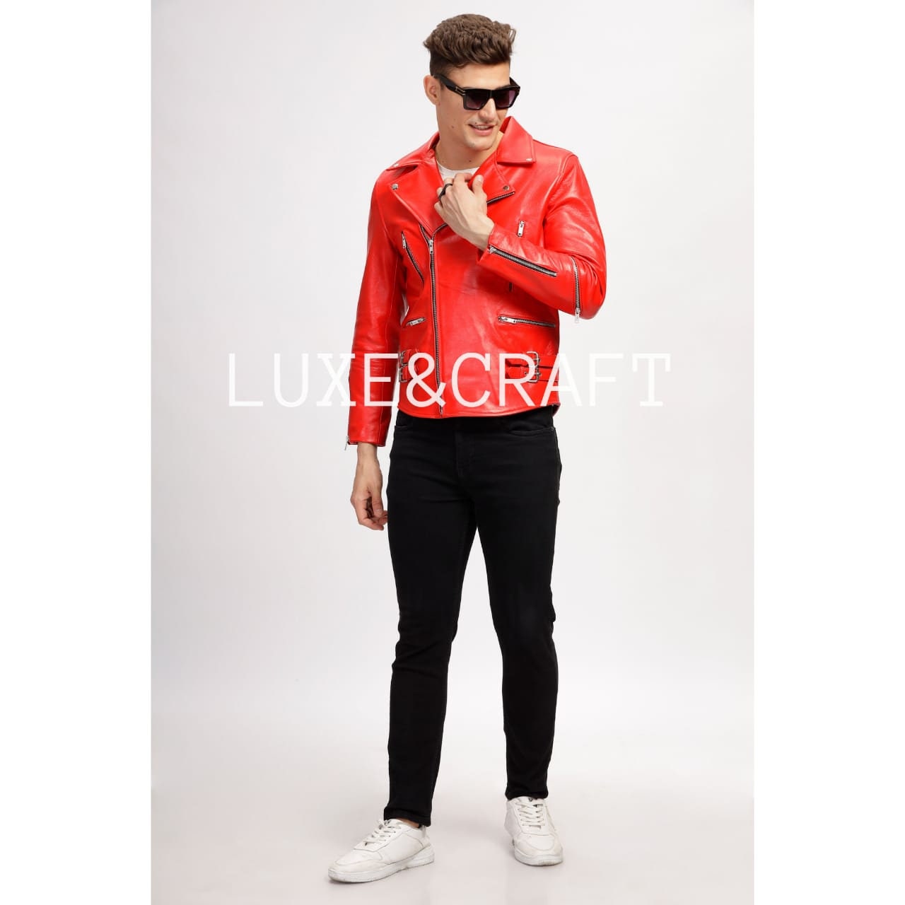 Men's Red Slim Fit Motorcycle Biker Leather Jacket, Men's Red Leather ...