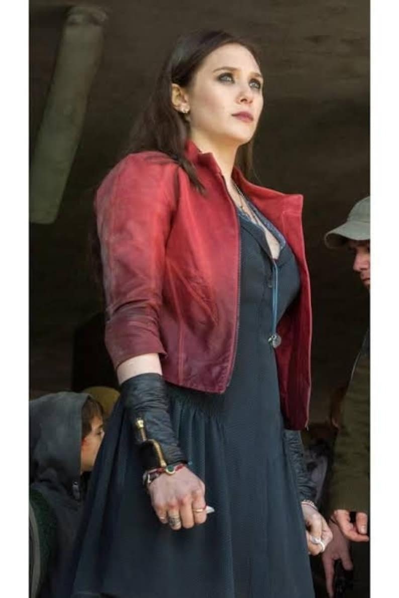 Wanda Maximoff avengers Age of Ultron Red Leather Jacket Superhero ...