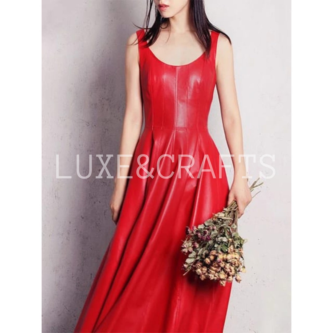 Women's Red Flared Long Leather Maxi, Women's Red Leather Trench Coat ...