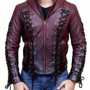 Red Arrow Roy Harper Arsenal Leather Jacket With Hoodie - Superhero ...