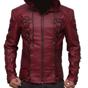 Red Arrow Roy Harper Arsenal Leather Jacket With Hoodie - Superhero ...