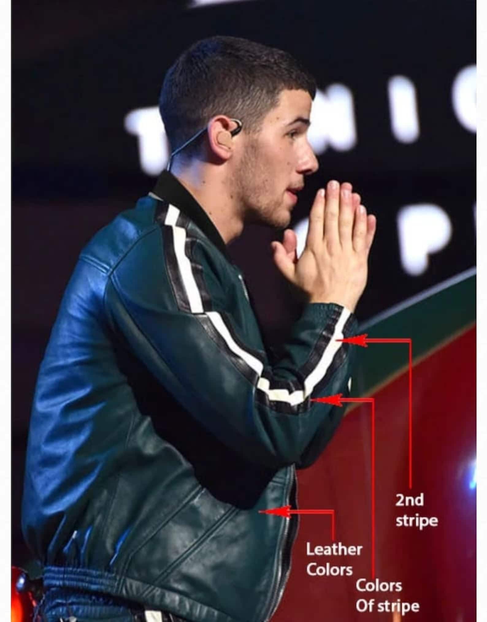 Nick Jonas MTV Video Music Awards Olive Green Leather Tracksuit Set / Leather Jacket and Jogger ...