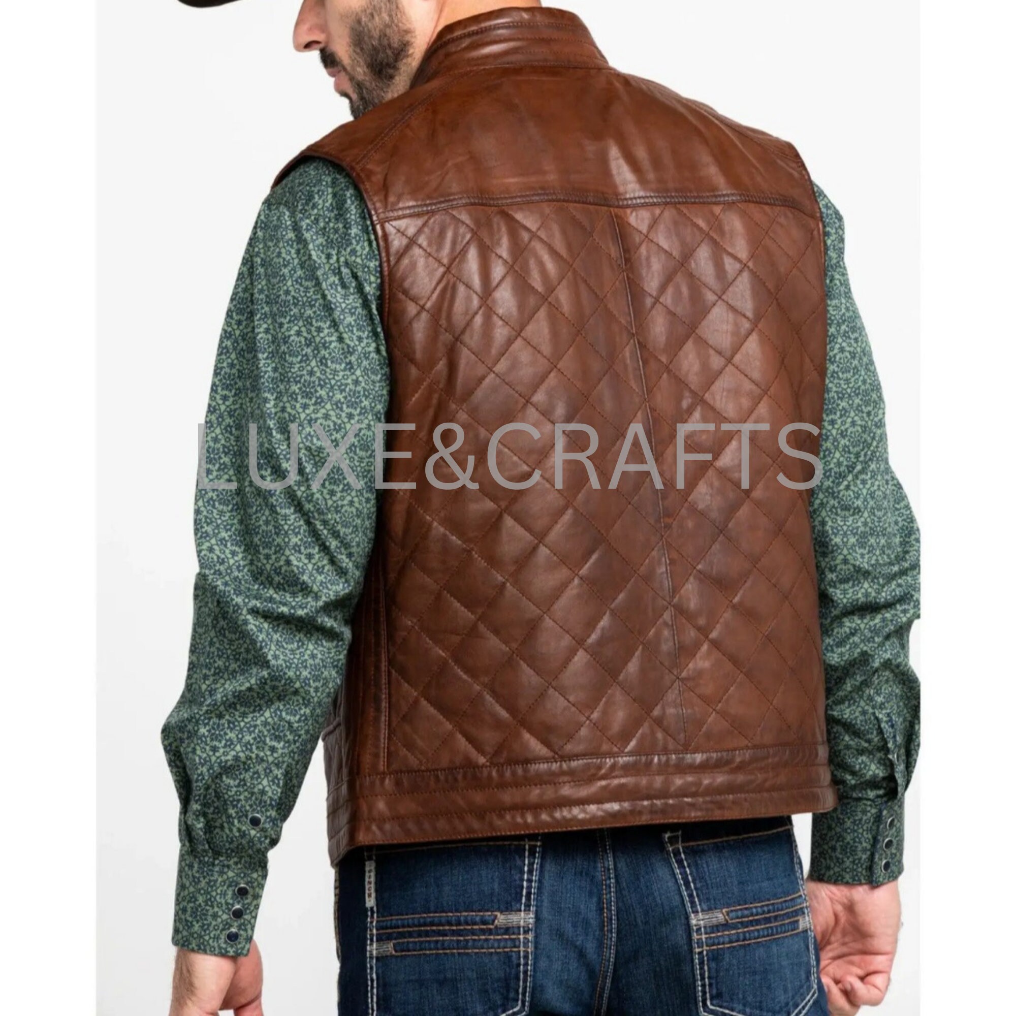 Men's Brown Solid Motorcycle Biker Diamond Quilted Leather Vest, Men's Brown Vest Coat, Men's ...