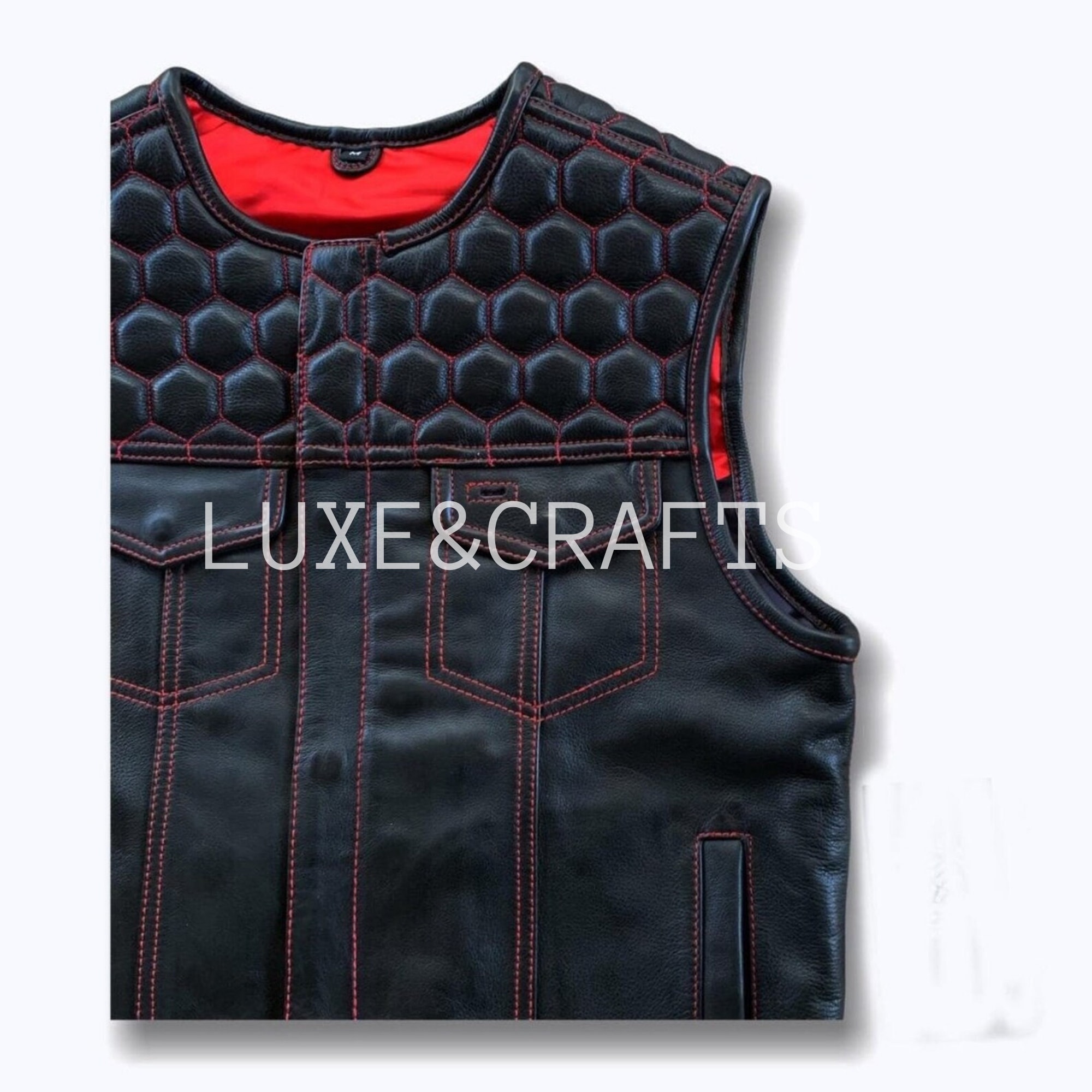 Men's Black Solid Motorcycle Biker Diamond Quilted Leather Vest, Men's ...