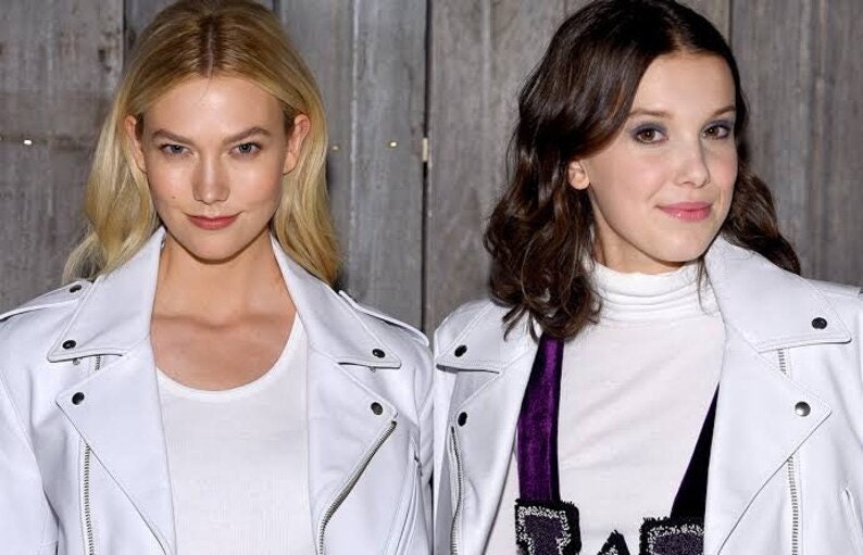 Millie Bobby Brown/karlie Kloss Women's White Slim Fit Motorcycle Biker ...