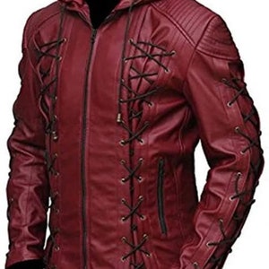 Red Arrow Roy Harper Arsenal Leather Jacket With Hoodie - Superhero ...