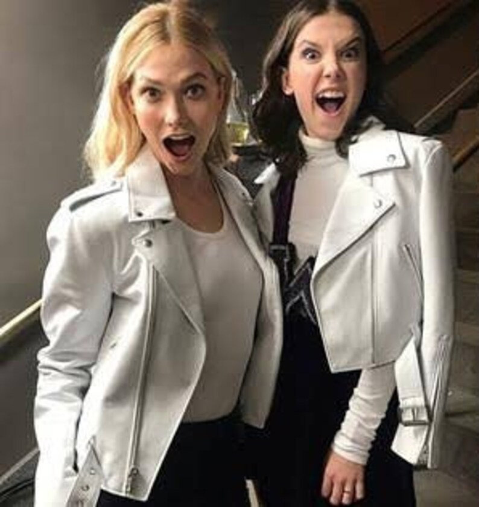 Millie Bobby Brown/karlie Kloss Women's White Slim Fit Motorcycle Biker ...