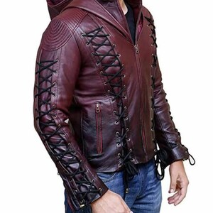 Red Arrow Roy Harper Arsenal Leather Jacket With Hoodie - Superhero ...